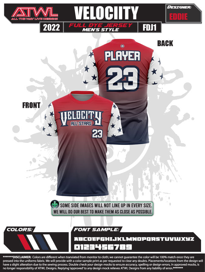 Brandon Velocity All Stars Mens Full dye Replica Jersey – All The Way ...