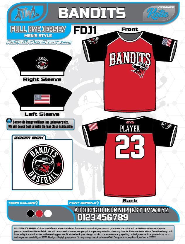 Bandits Baseball 11U Full Dye Jersey – All The Way Live Designs